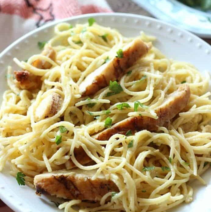 One-Pot Cheesy Garlic Chicken Spaghetti - Belle of the Kitchen