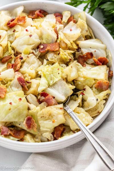 Southern Fried Cabbage with Bacon Recipe - Belle of the Kitchen